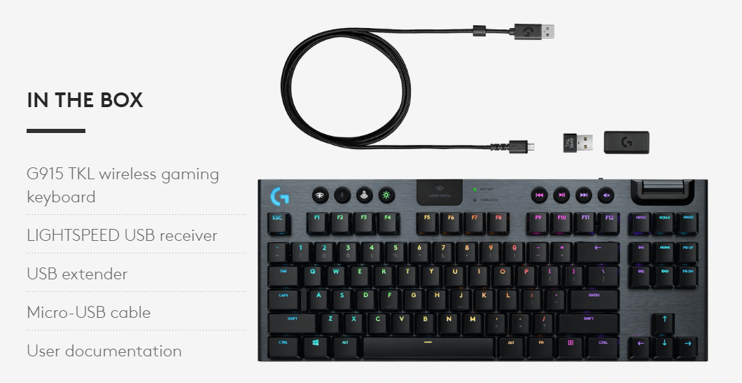 Logitech G915 TKL LIGHTSPEED Wireless RGB Mechanical Gaming Keyboard ...