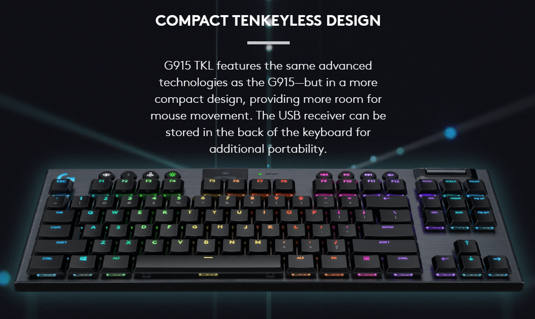Logitech G915 TKL LIGHTSPEED Wireless RGB Mechanical Gaming Keyboard ...
